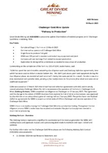 Challenger Gold Mine Update “Pathway to Production” - Great Divide Mining