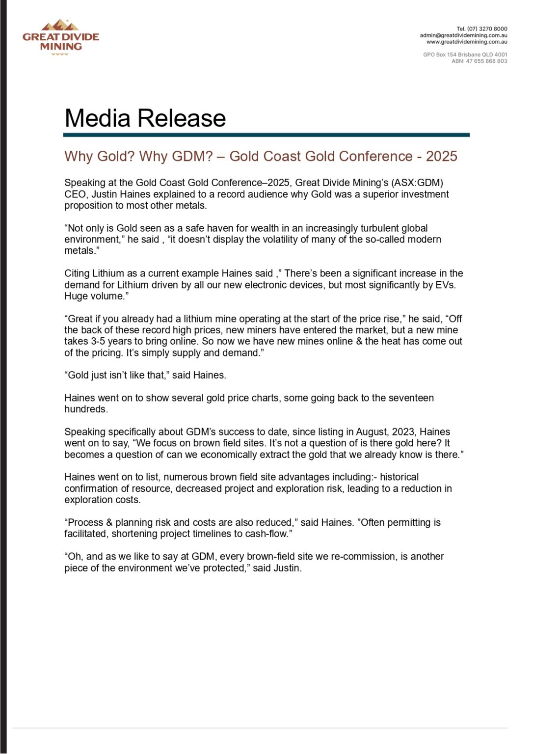 Why Gold? Why GDM? – Gold Coast Gold Conference - 2025 - Great Divide ...